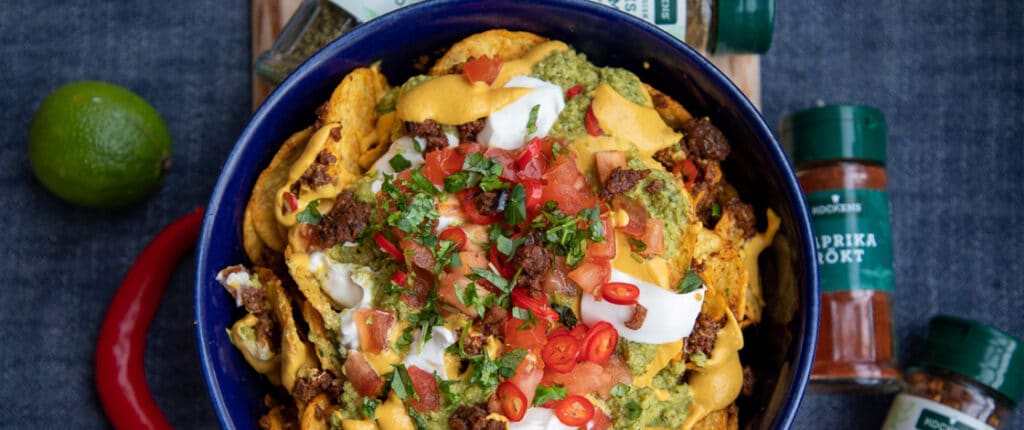 Vegansk nachotallrik med tacokrydda - Kockens