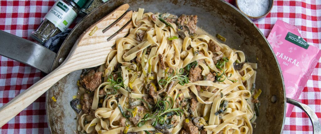 Vegansk salsicciapasta - Kockens